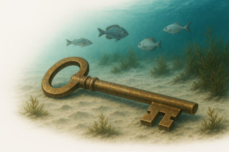 A Key Lying on the Seabed among the Fish. Stock Photo - Image of ...