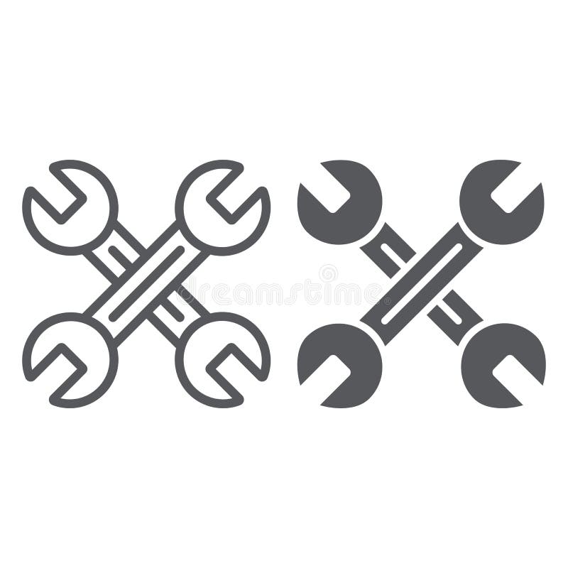 Key Mechanic Line and Glyph Icon, Auto and Tool, Crossed Wrenches Sign ...