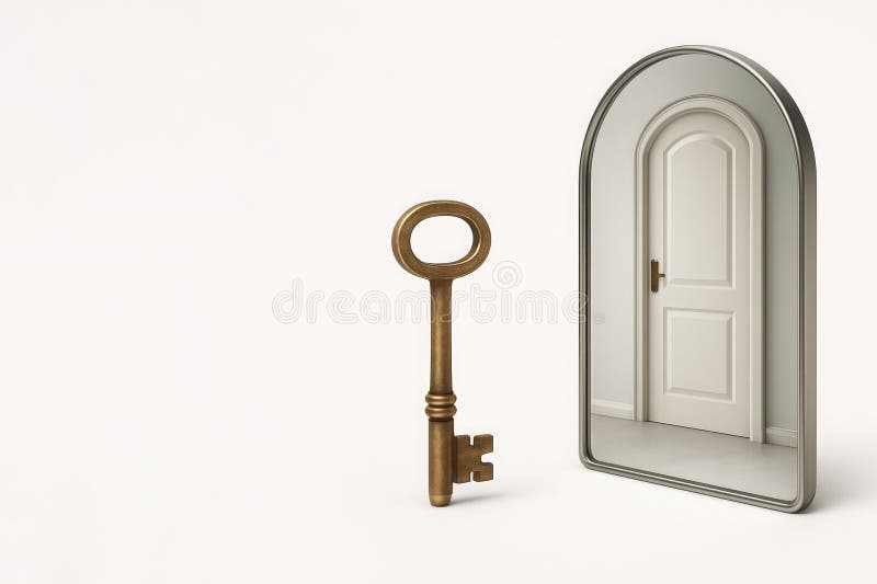 Key and Mirror with Door Inside, the Concept of Choice. Space for Text ...