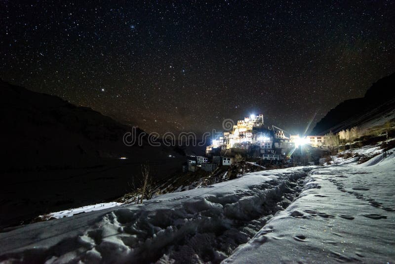 Key Monastery Under Millions Stars in Himalayas - Spiti Valley Stock ...