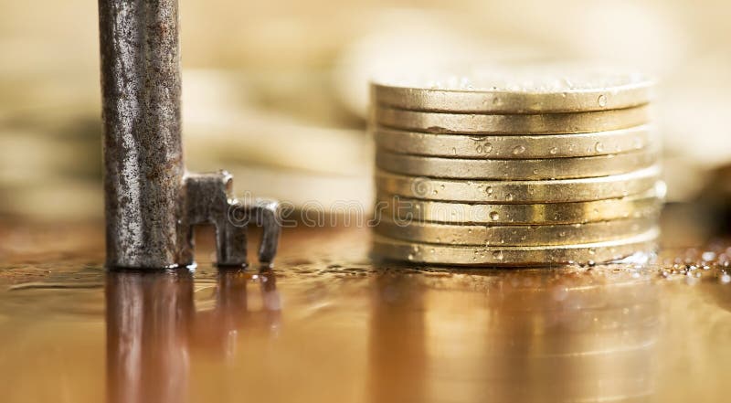 Key and money coins stock image. Image of income, currency - 80809667