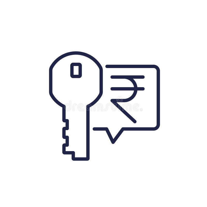 Key Money Icon with Rupee, Line Vector Design Stock Illustration ...