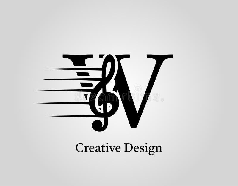 Key Note V Letter Logo Vector. Music Note on Initial V Design Stock ...