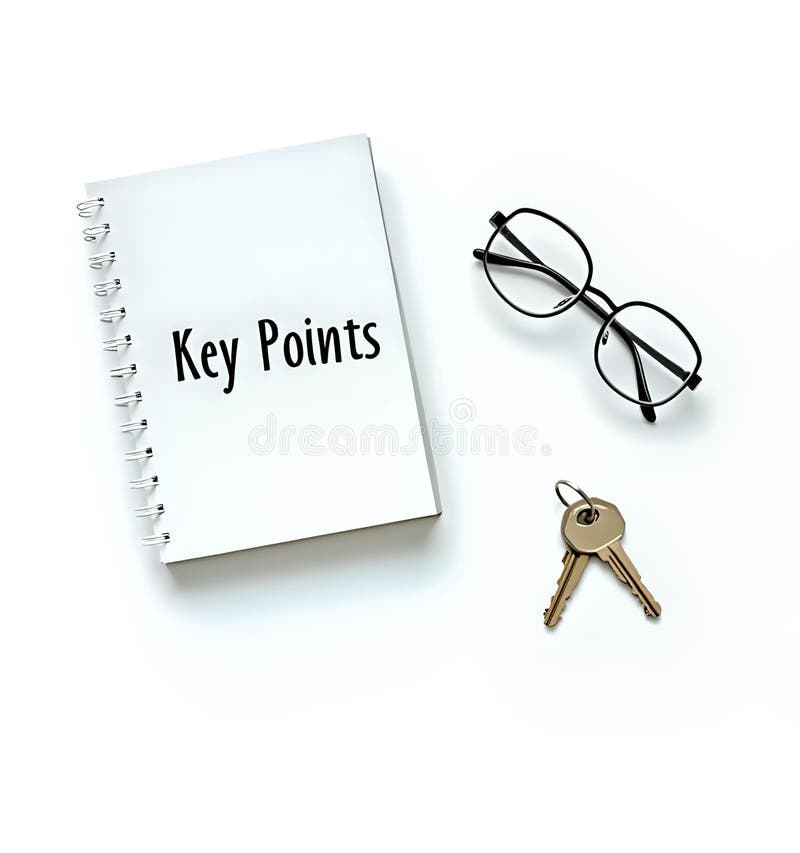 Key, Notebook Labeled Key Points , Glasses, Keychain, White Surface ...