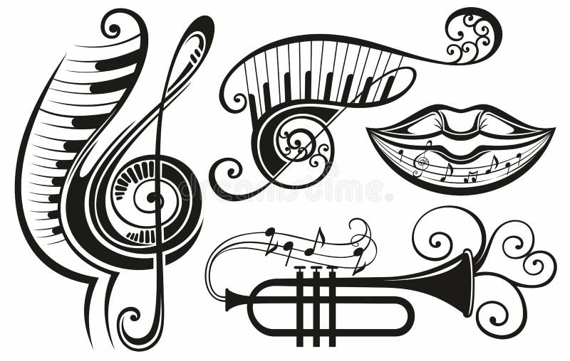 Stylized Key Notes and Notes with Floral Elementes, Collection of Music ...