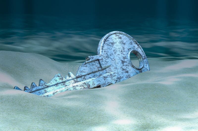 Key on Ocean Bottom Underwater, 3D Rendering Stock Illustration ...