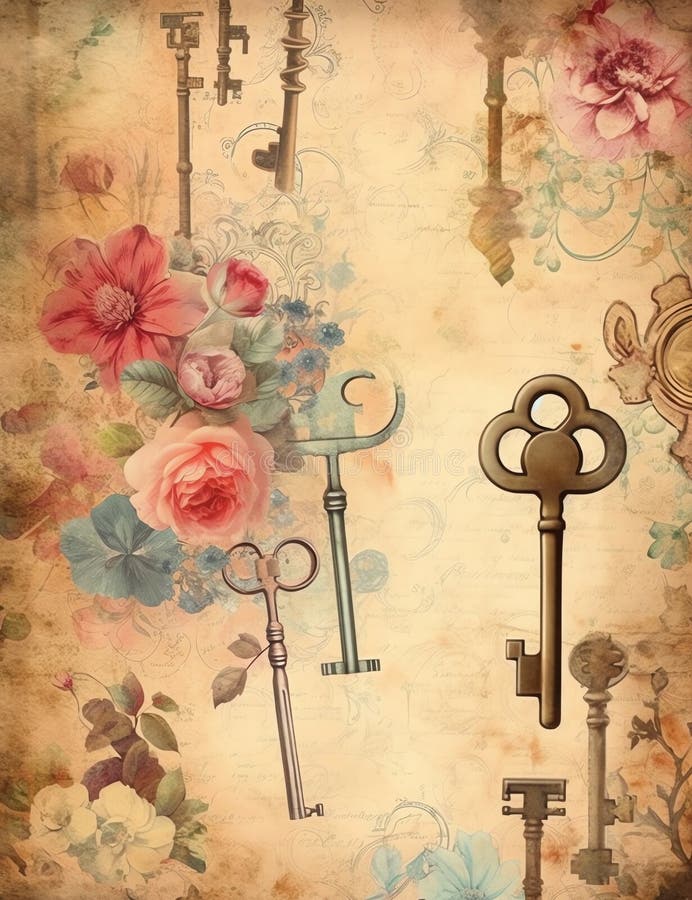 Key Old Paper, Vintage Digital Paper Stock Illustration - Illustration ...