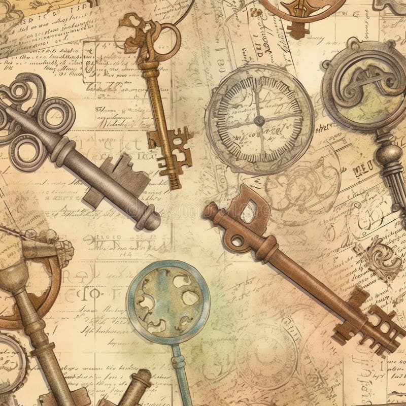 Key Old Paper, Vintage Digital Paper Stock Illustration - Illustration ...
