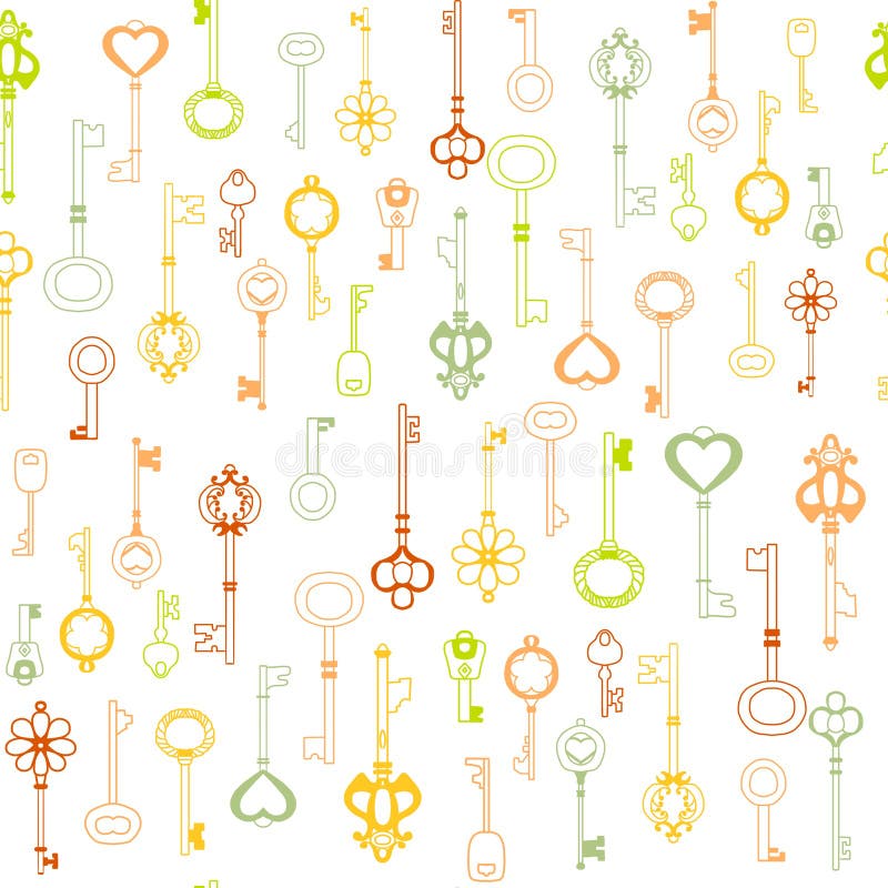 Key Outline in Color, Pattern on White Background. Stock Illustration ...