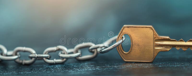 Key and Padlock on a Metal Chain, Security Measures, Protected Access ...