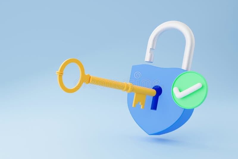 Key with Padlock Protection Shield. Safety and Privacy Personal Data ...