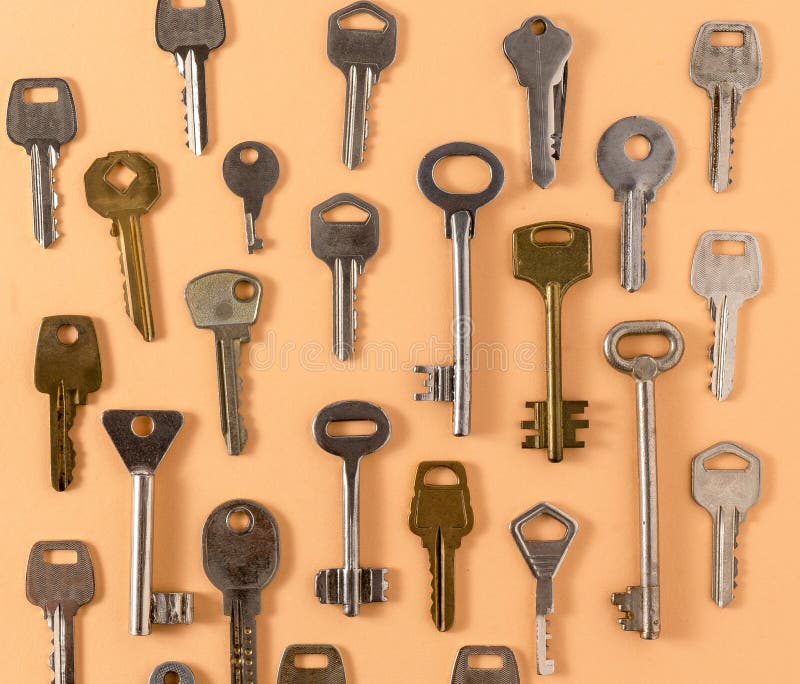 Key Pattern. Background from Different Old Keys. View from Above Stock ...