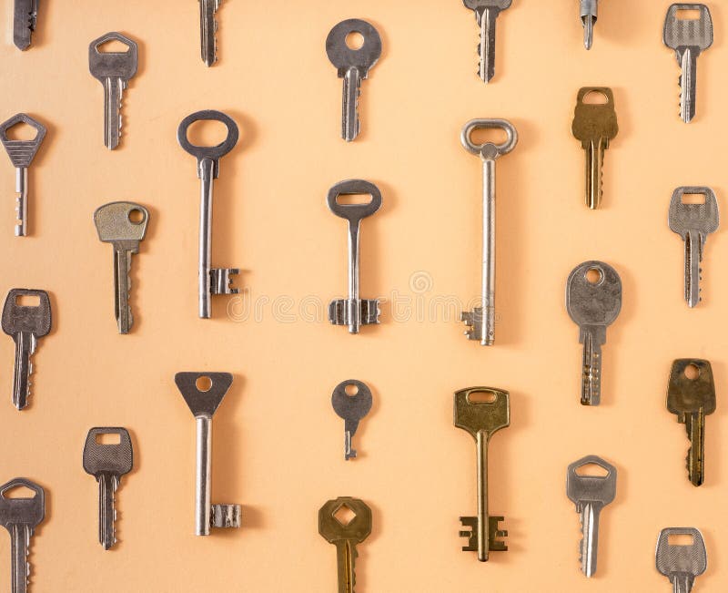 Key Pattern. Background from Different Old Keys. View from Above Stock ...