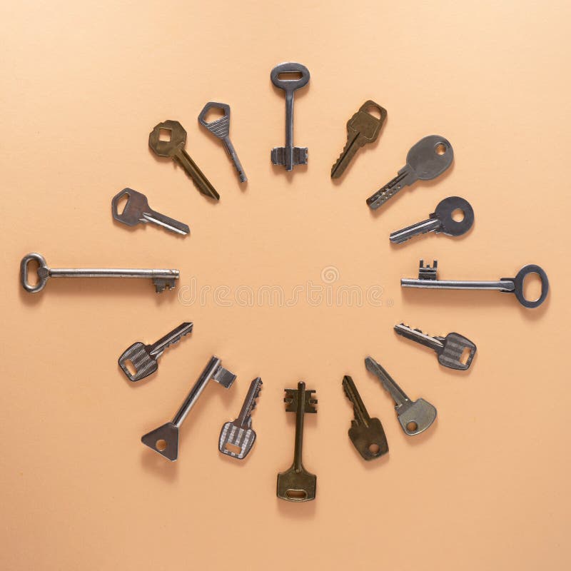 Key Pattern. Background from Different Old Keys. View from Above. Stock ...