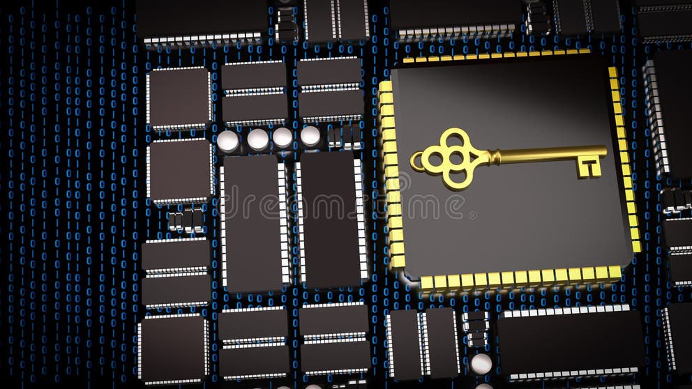 The Key on PCB Board for it Security Concept 3d Rendering Stock ...