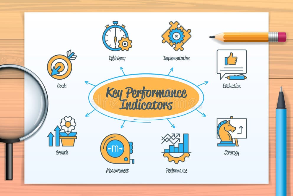 Key Performance Indicator Chart with Icons and Keywords Stock ...
