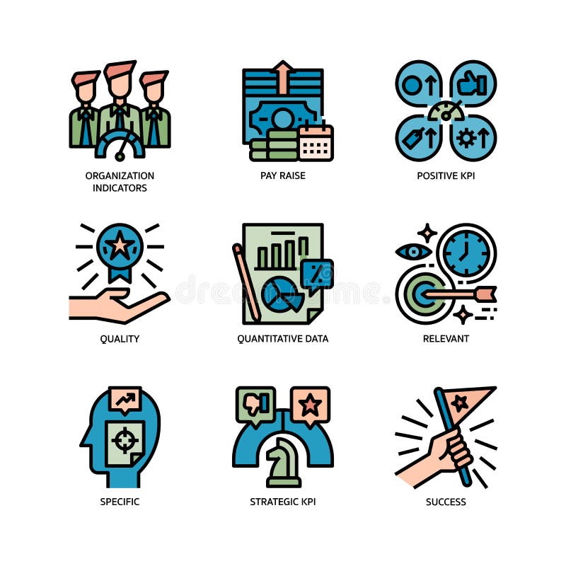 Key Performance Indicators Icons Set Stock Vector - Illustration of ...
