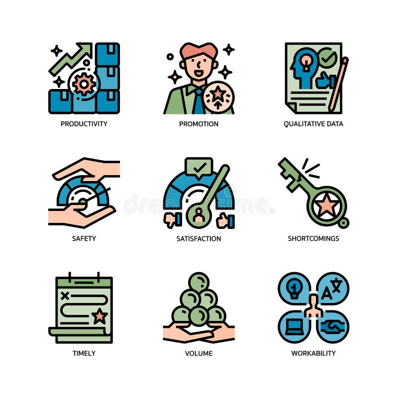 Key Performance Indicators Icons Set Stock Vector - Illustration of ...