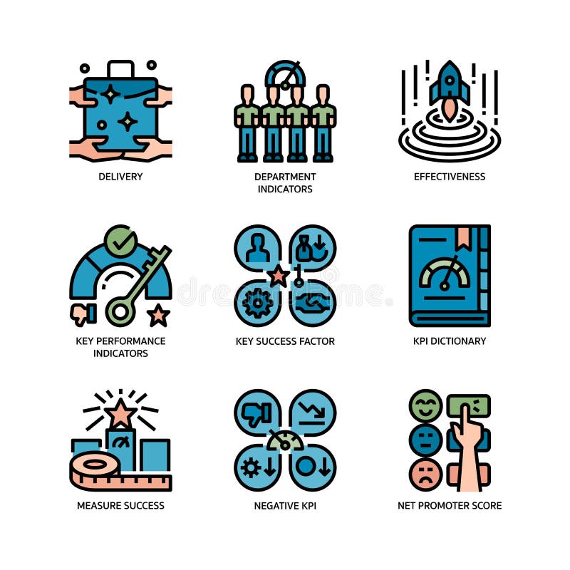 Key Performance Indicators Icons Set Stock Vector - Illustration of ...