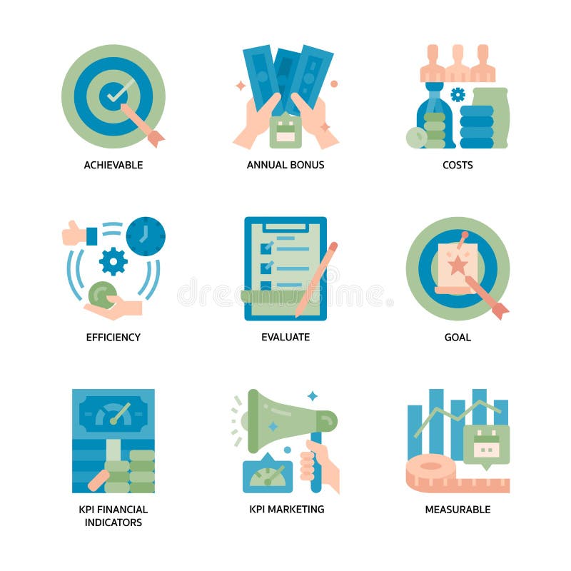 Key Performance Indicators Icons Set Stock Vector - Illustration of ...