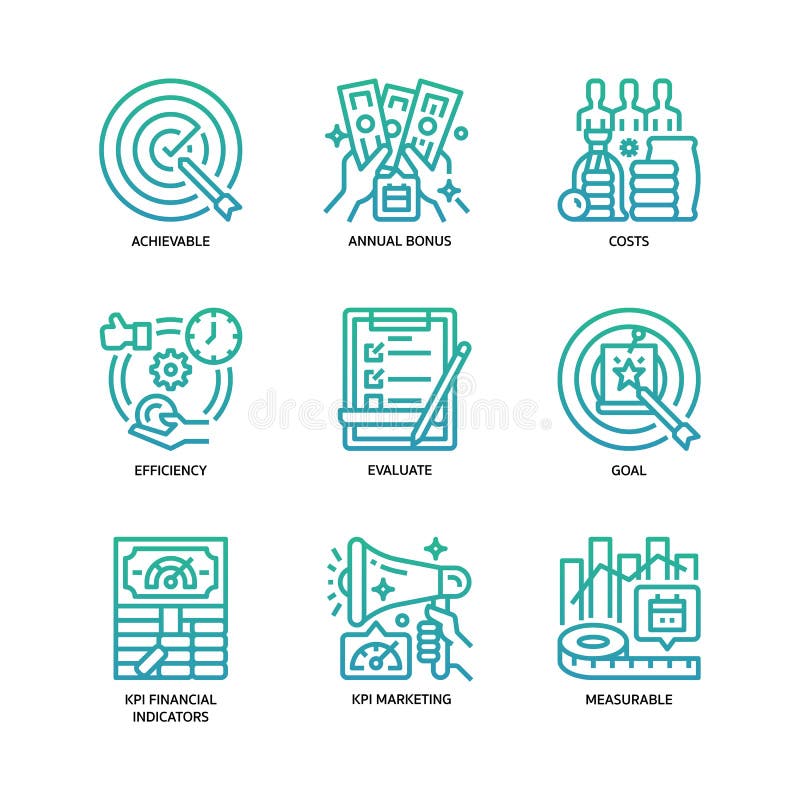 Key Performance Indicators Icons Set Stock Vector - Illustration of ...
