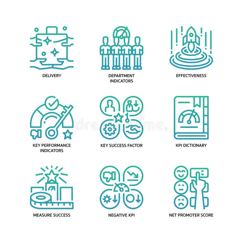 Key Performance Indicators Icons Set Stock Vector - Illustration of ...
