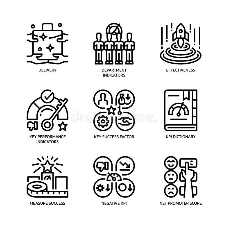 Key Performance Indicators Icons Set Stock Vector - Illustration of ...