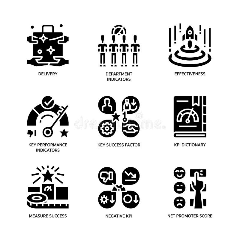 Key Performance Indicators Icons Set Stock Vector - Illustration of ...