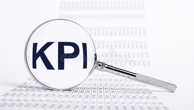 Key Performance Indicators. Magnifier with KPI Letters and Documents ...