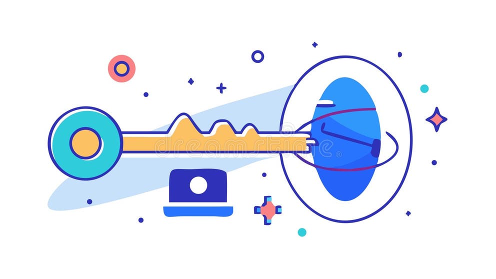 Key with Planet and Abstract Elements, Cosmic Solution, Vector Design ...