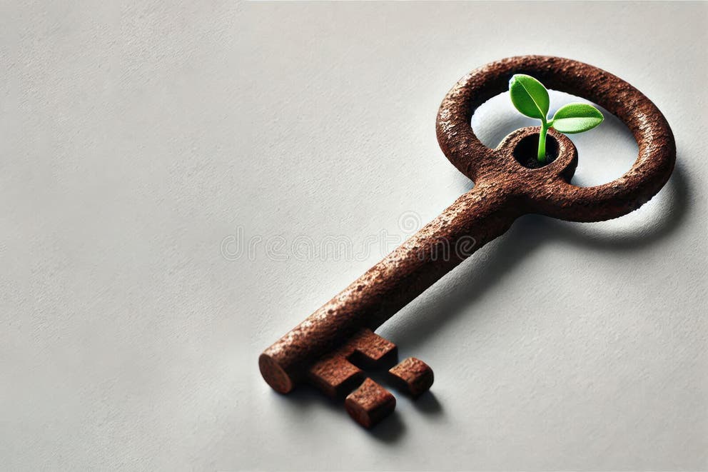A Key with a Plant. Space for Text. Stock Photo - Image of future ...