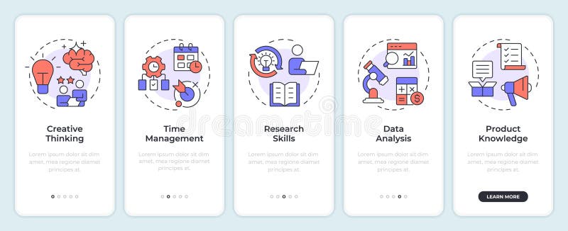 Key Professional Competencies Onboarding Mobile App Screen Stock Vector ...