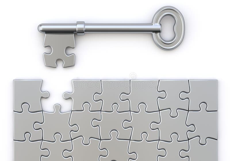 Key and blue puzzle pieces stock illustration. Illustration of jigsaw ...