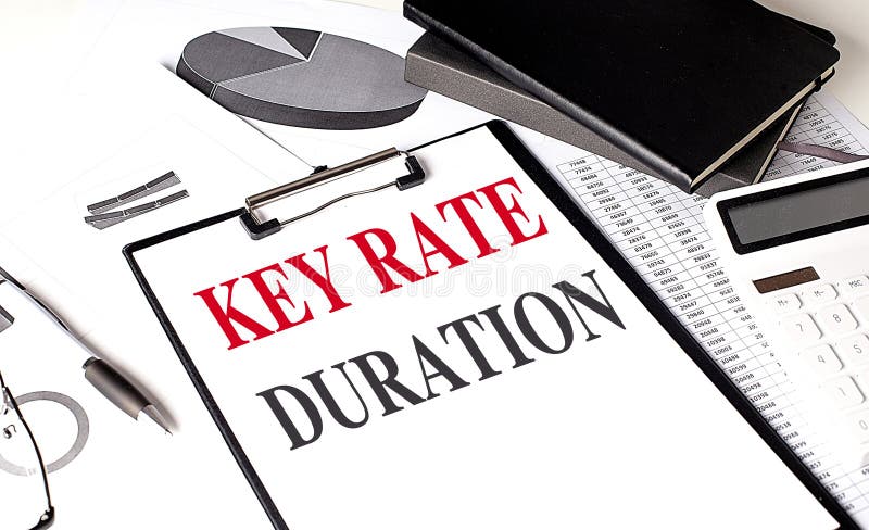 KEY RATE DURATION Text on Clipboard on Chart Background Stock Image ...