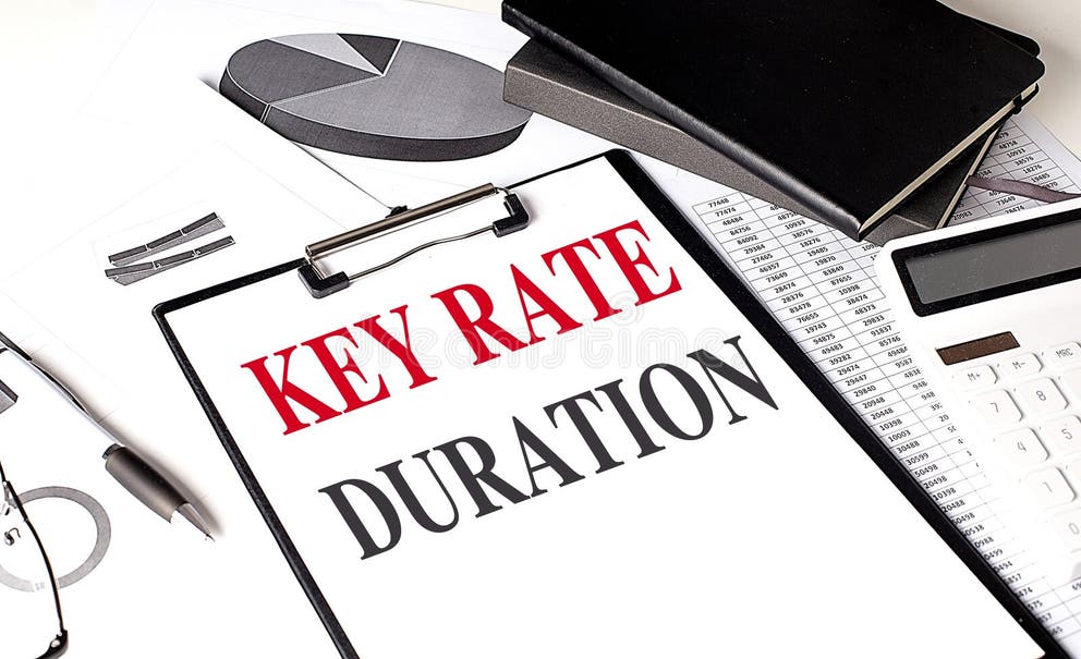 KEY RATE DURATION Text on Clipboard on Chart Background Stock Image ...