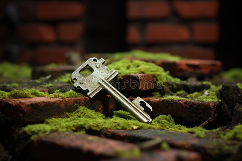 Key Resting on a Heap of Bricks with Moss Stock Image - Image of ...