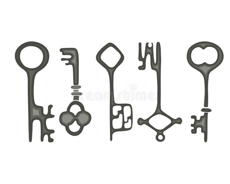 Key Set Old Vintage Hand Drawn Style Doodle, Isolated, White Background ...