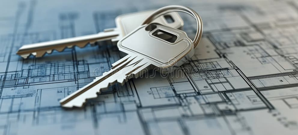 Key Set Placed on Architectural Blueprints in a Workspace for Planning ...