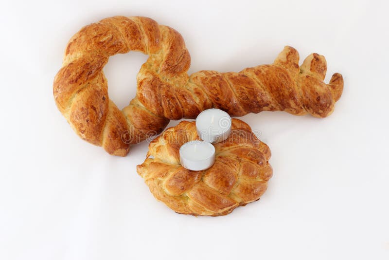 Key Shape Challah Bread with Candles Stock Image - Image of religious ...