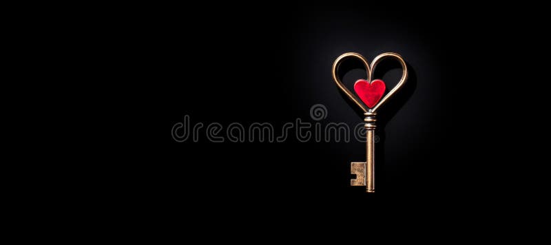 Key in the Shape of a Heart on Black Stock Illustration - Illustration ...