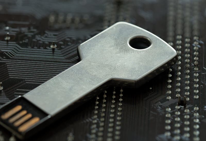 Key Shaped Flash Disk Standing on Mainboard Stock Image - Image of ...