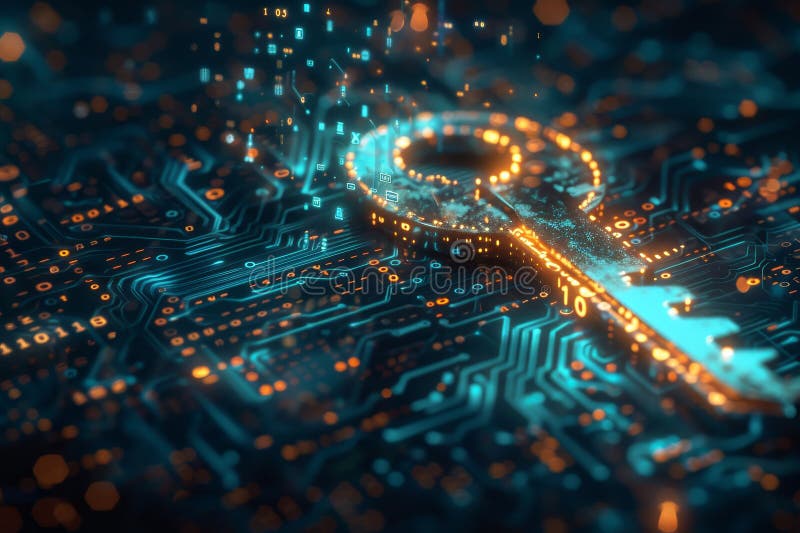 A Key is Shown in a Computer Screen with a Lot of Lights Stock Image ...