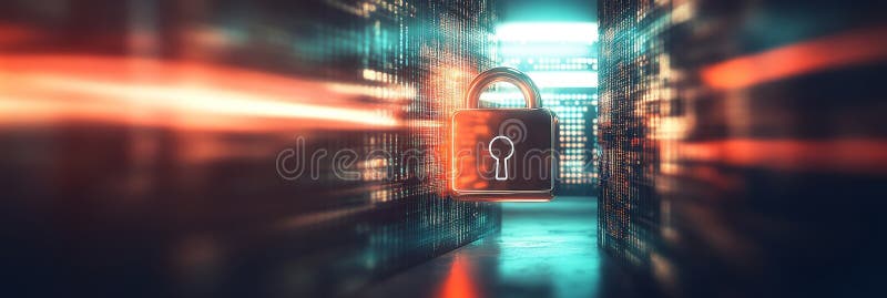 A Key is Shown in Front of a Wall of Computer Servers Stock ...