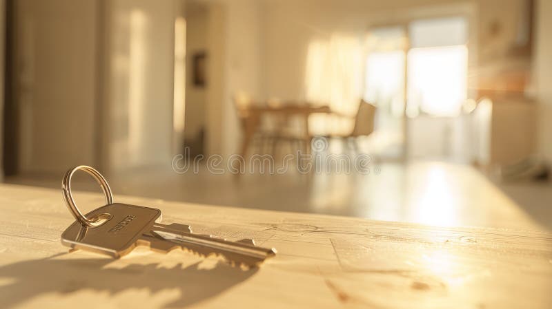 A Key is Sitting on a Table in Front of a House Stock Photo - Image of ...