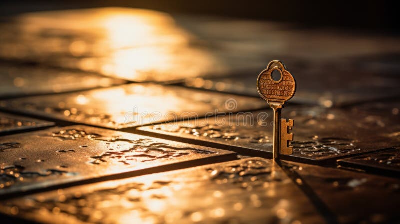 A Key is Sitting on a Tile Floor with Water Droplets, AI Stock ...