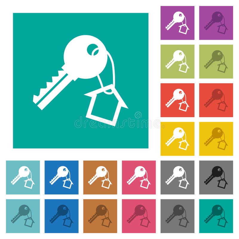 Key and Small House on the Key Ring Square Flat Multi Colored Icons ...