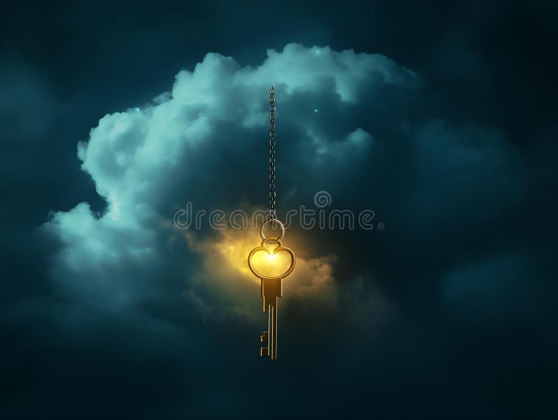 Key in Stormy Sky, Glowing Light, Dark Clouds, Mystical Scene ...