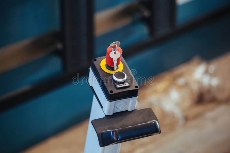 Key Switch and Start Button of Industrial Machinery, Close Up Stock ...