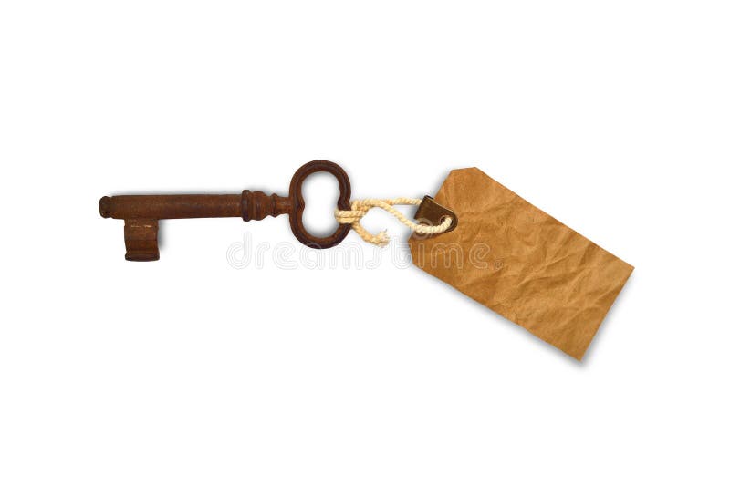 Vintage key with a tag stock image. Image of paper, label - 30022681