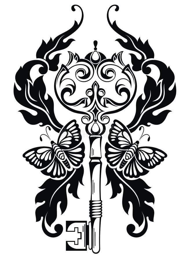Key tattoo stock vector. Illustration of valentine, butterfly - 49339162
